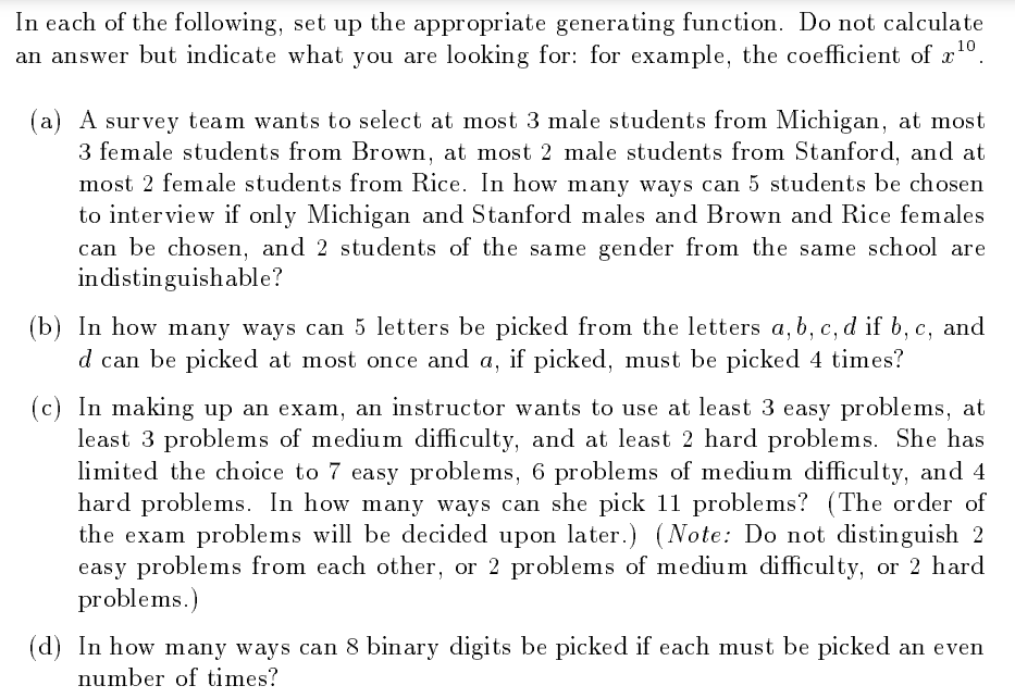 Solved In each of the following, set up the appropriate | Chegg.com