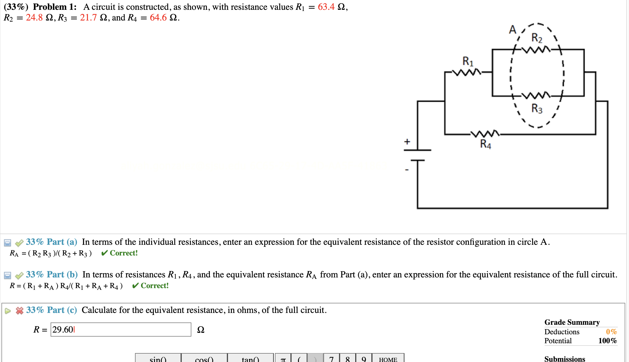 Solved (33\%) Problem 1: A circuit is constructed, as shown, | Chegg.com