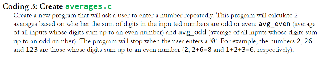 Solved Coding 3: Create averages.c Create a new program that | Chegg.com
