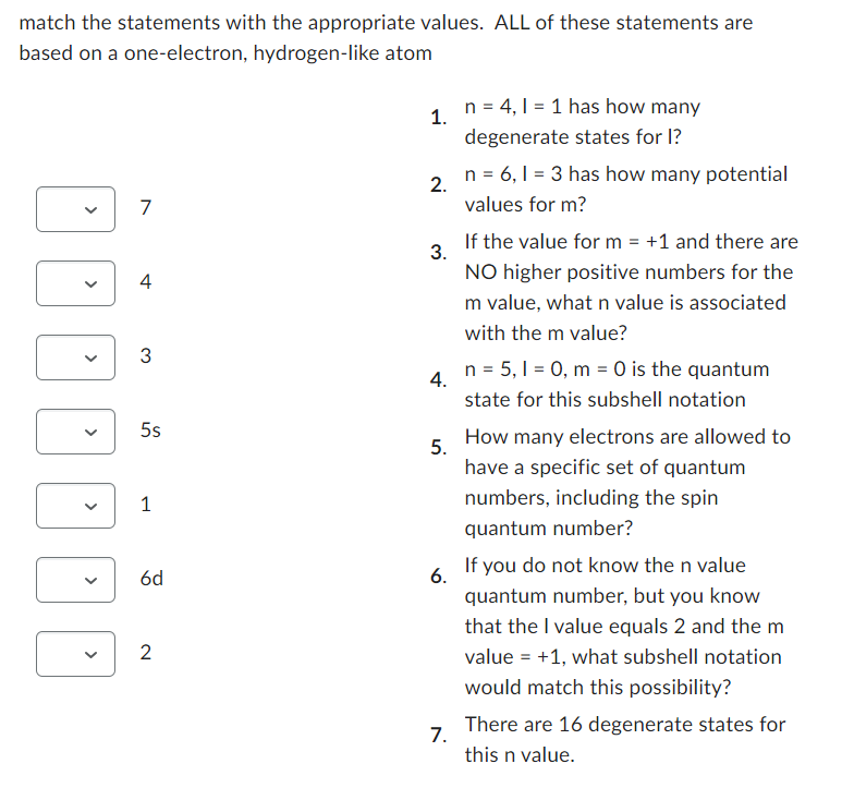 Solved match the statements with the appropriate values. ALL | Chegg.com