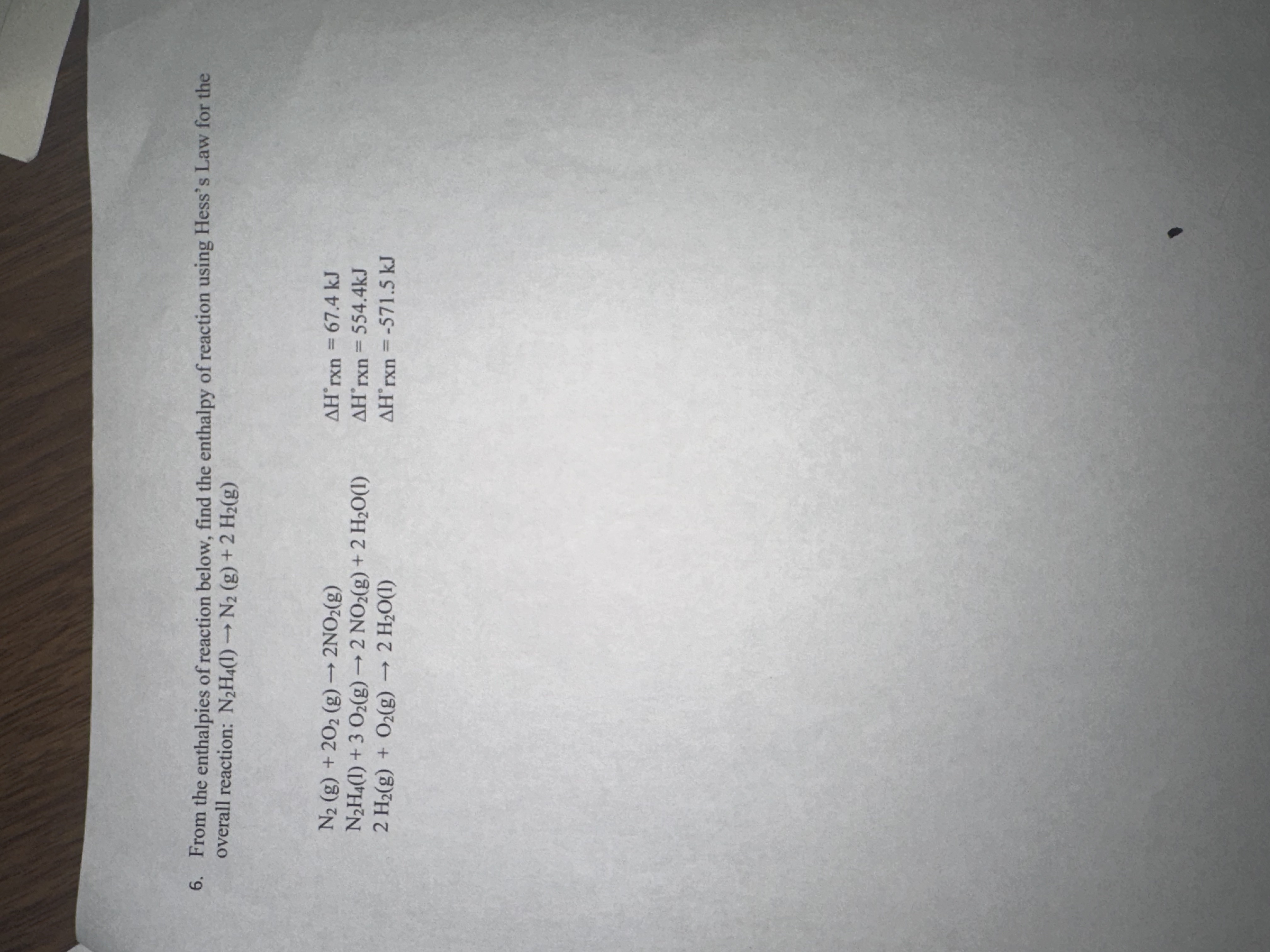Solved 6 From The Enthalpies Of Reaction Below Find The Chegg