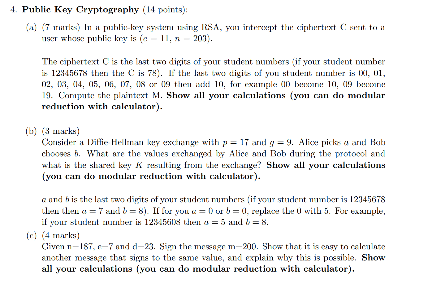 4. Public Key Cryptography (14 points): (a) (7 marks) | Chegg.com