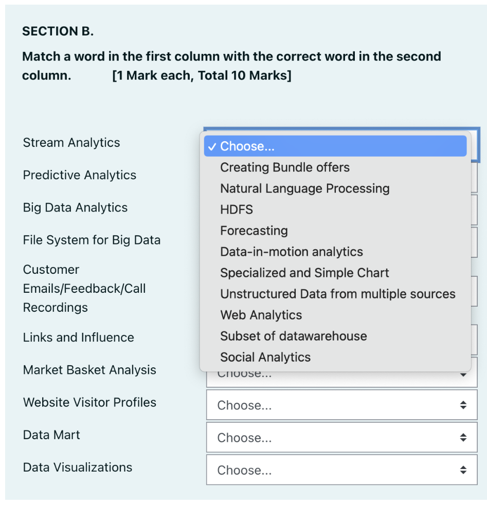 Solved SECTION B. Match a word in the first column with the | Chegg.com