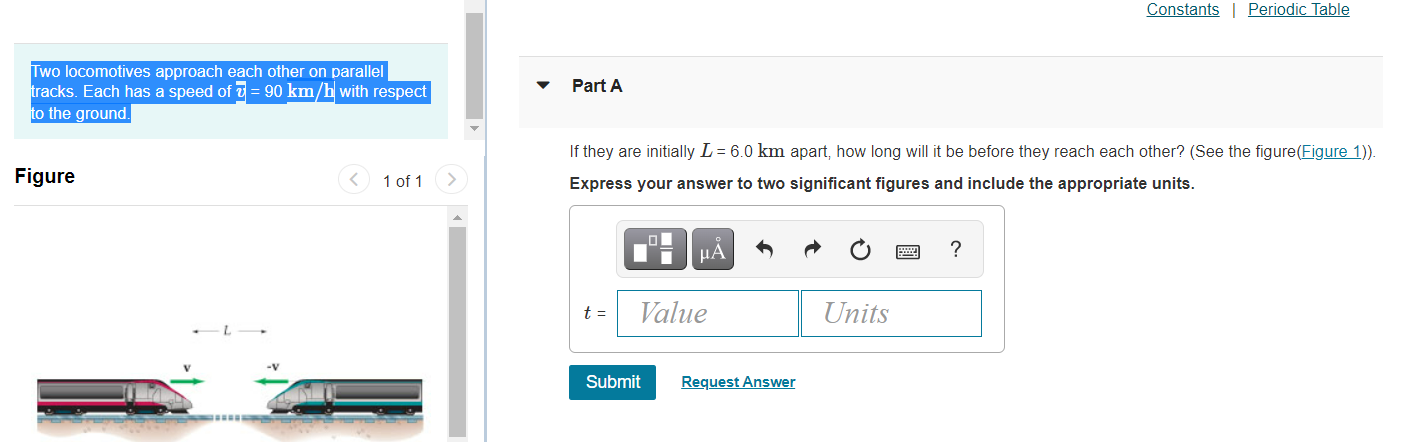 Solved Constants Periodic Table Two locomotives approach | Chegg.com
