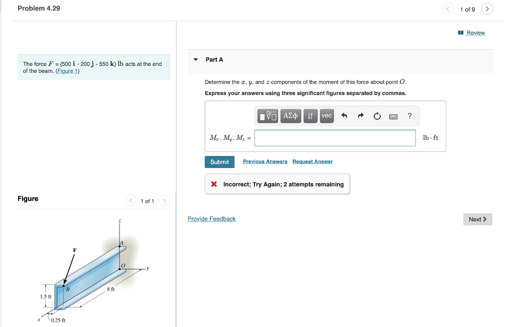 Solved Problem 4.29 1 of 9 A Review Part A The force F = | Chegg.com