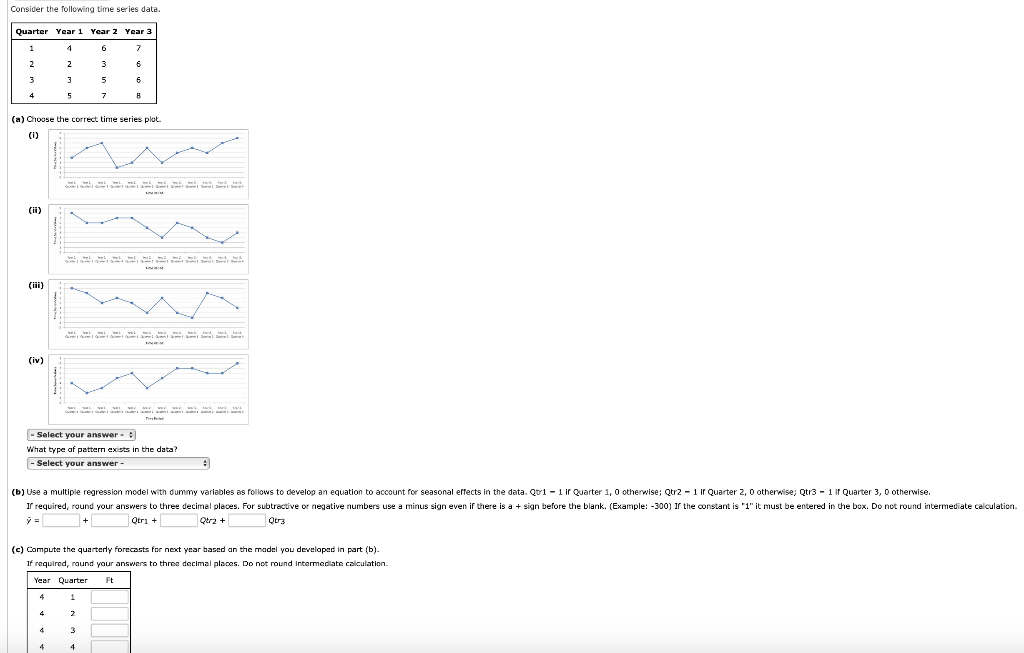 Solved Consider the following time series data. Quarter Year | Chegg.com