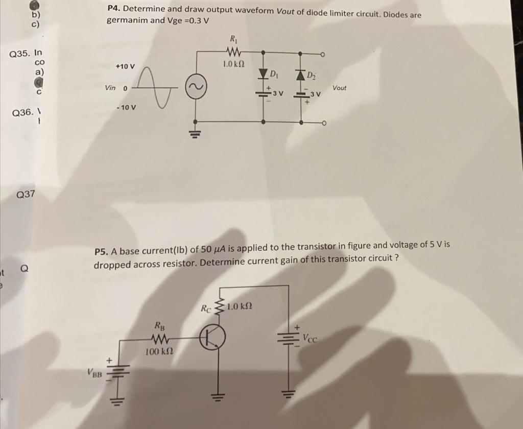 Solved P4. Determine and draw output waveform Vout of diode | Chegg.com
