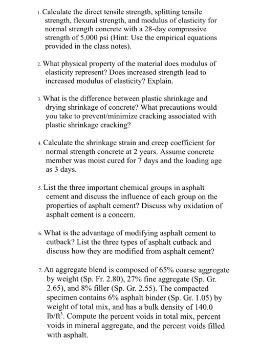 Solved . Calculate the direct tensile strength, splitting | Chegg.com