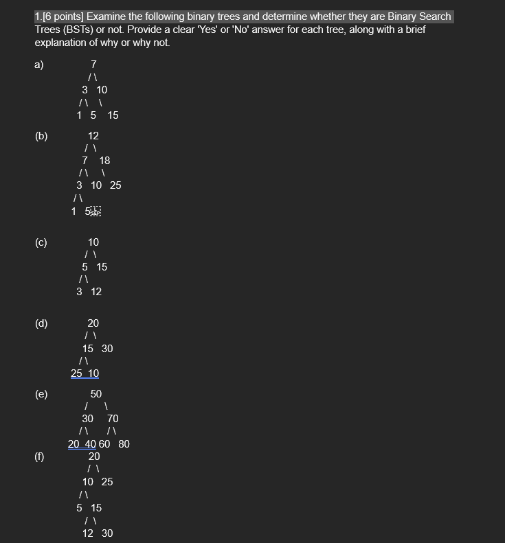 Solved 1. [6 points] Examine the following binary trees and | Chegg.com