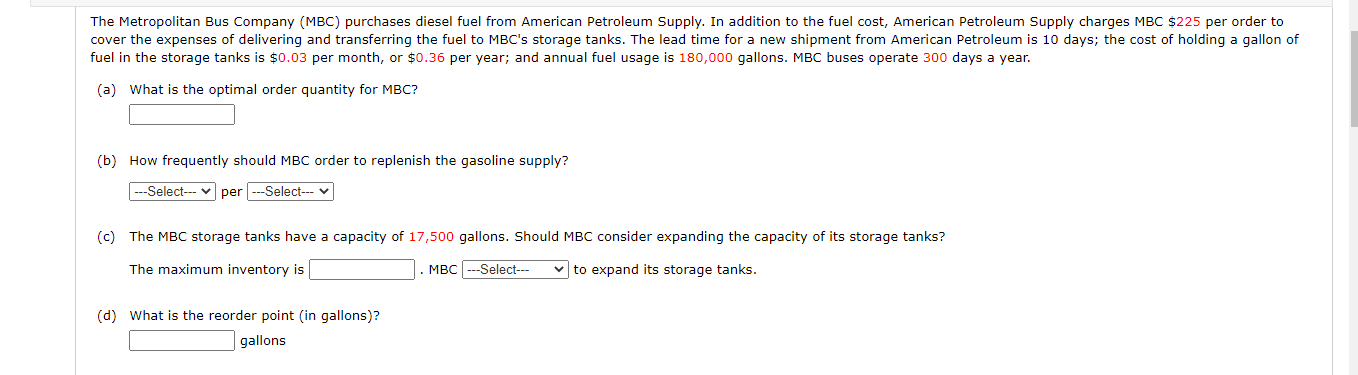 Solved The Metropolitan Bus Company (MBC) purchases diesel | Chegg.com