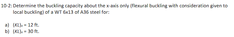 Solved 10-2: Determine the buckling capacity about the | Chegg.com
