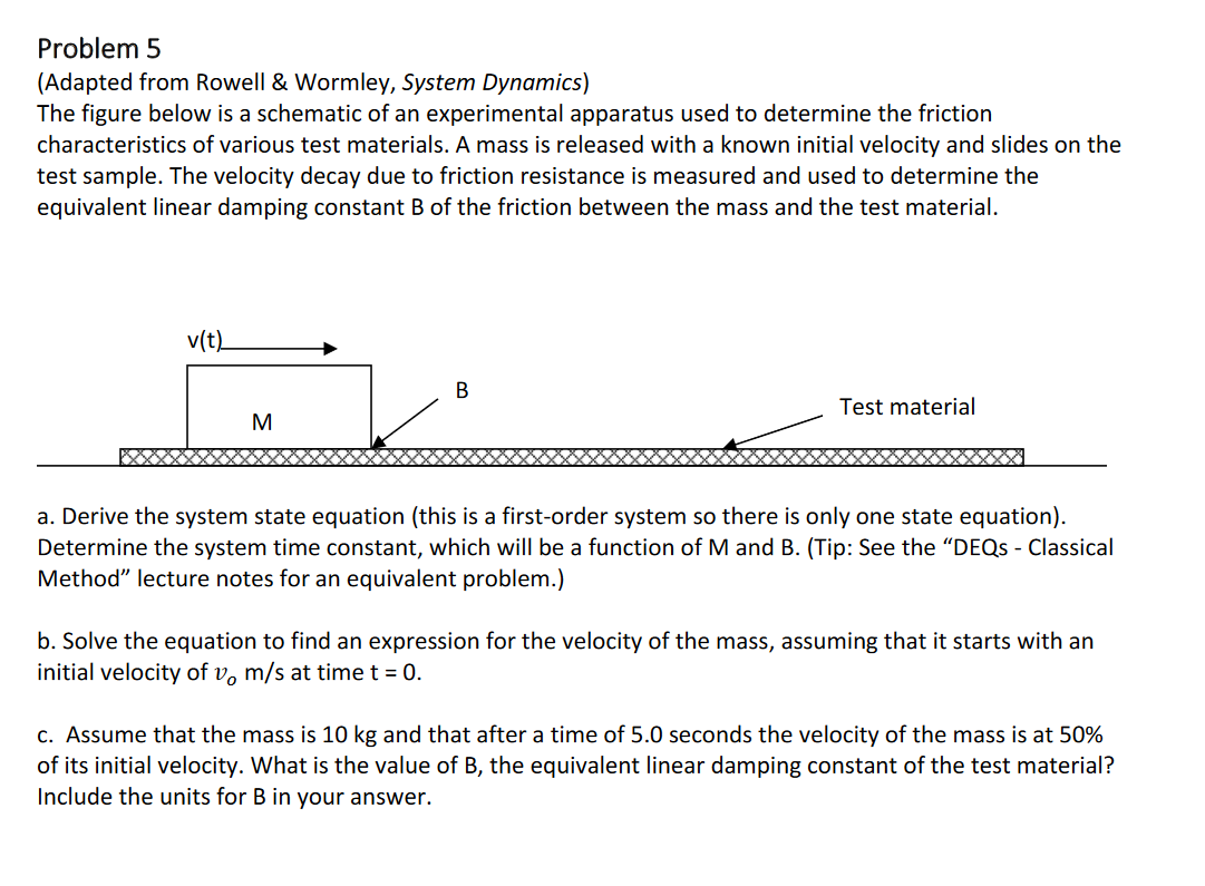 Solved Problem 5(Adapted from Rowell \& Wormley, System | Chegg.com