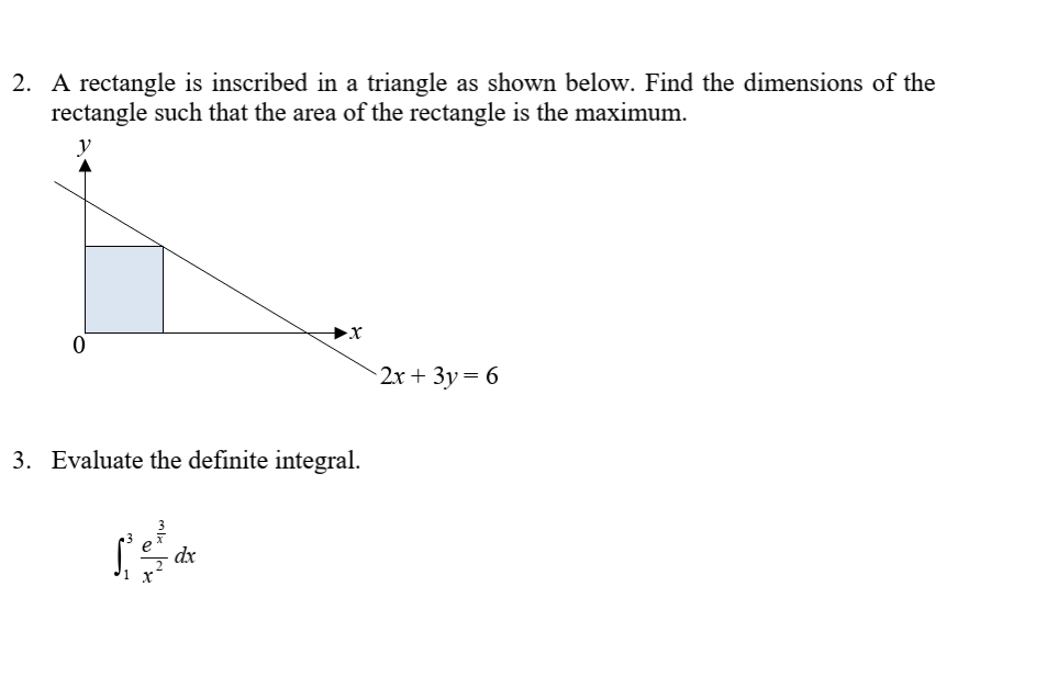 Solved 2. A rectangle is inscribed in a triangle as shown | Chegg.com