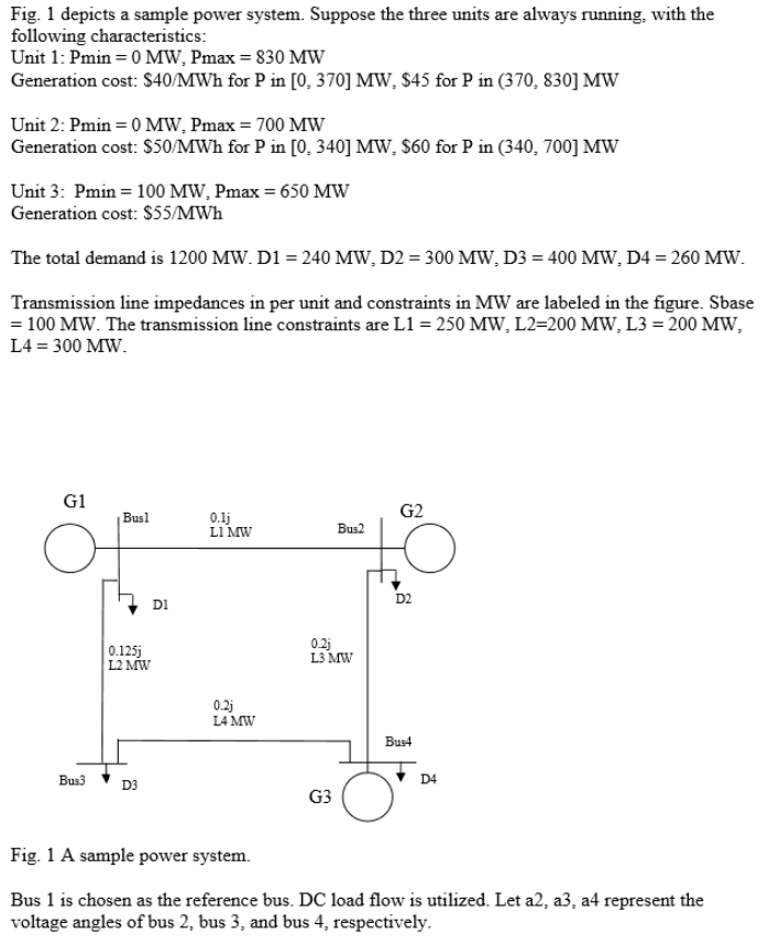 Solved Fig. 1 depicts a sample power system. Suppose the | Chegg.com