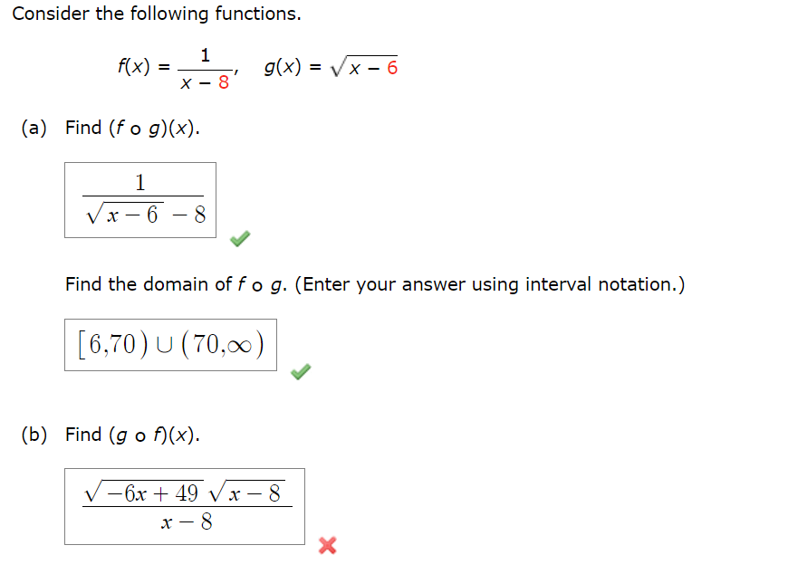 Solved Consider the following functions. f(x)=x−81,g(x)=x−6 | Chegg.com