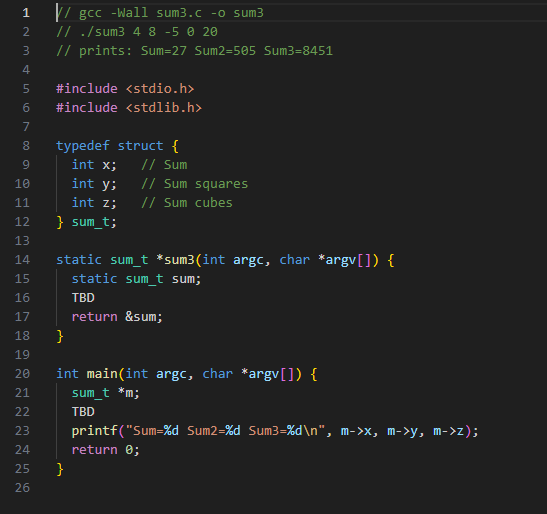 Solved V/ gcc -Wall sum1.c -o sum1 // prints: Sum =27 Sum | Chegg.com