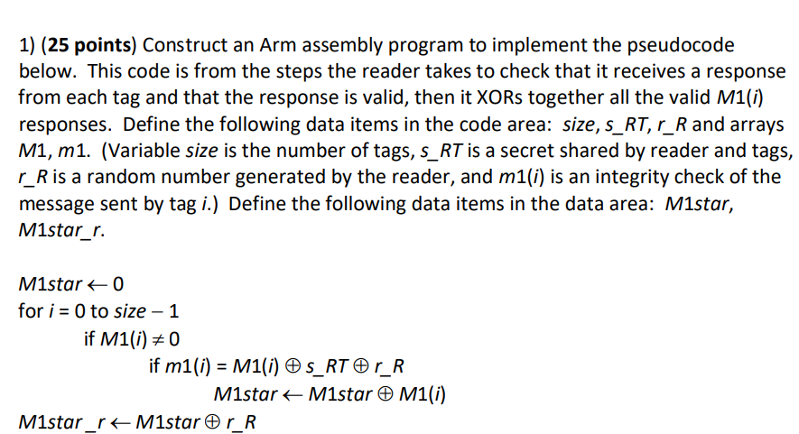 Solved 1) ( 25 ﻿points) ﻿Construct an Arm assembly program | Chegg.com