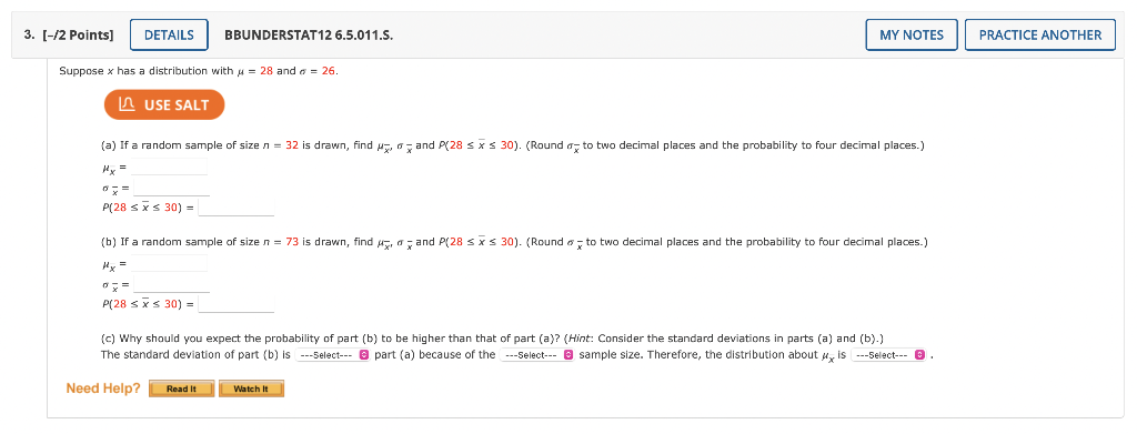 Solved Suppose x has a distribution with 𝜇 = 28 and 𝜎 = | Chegg.com