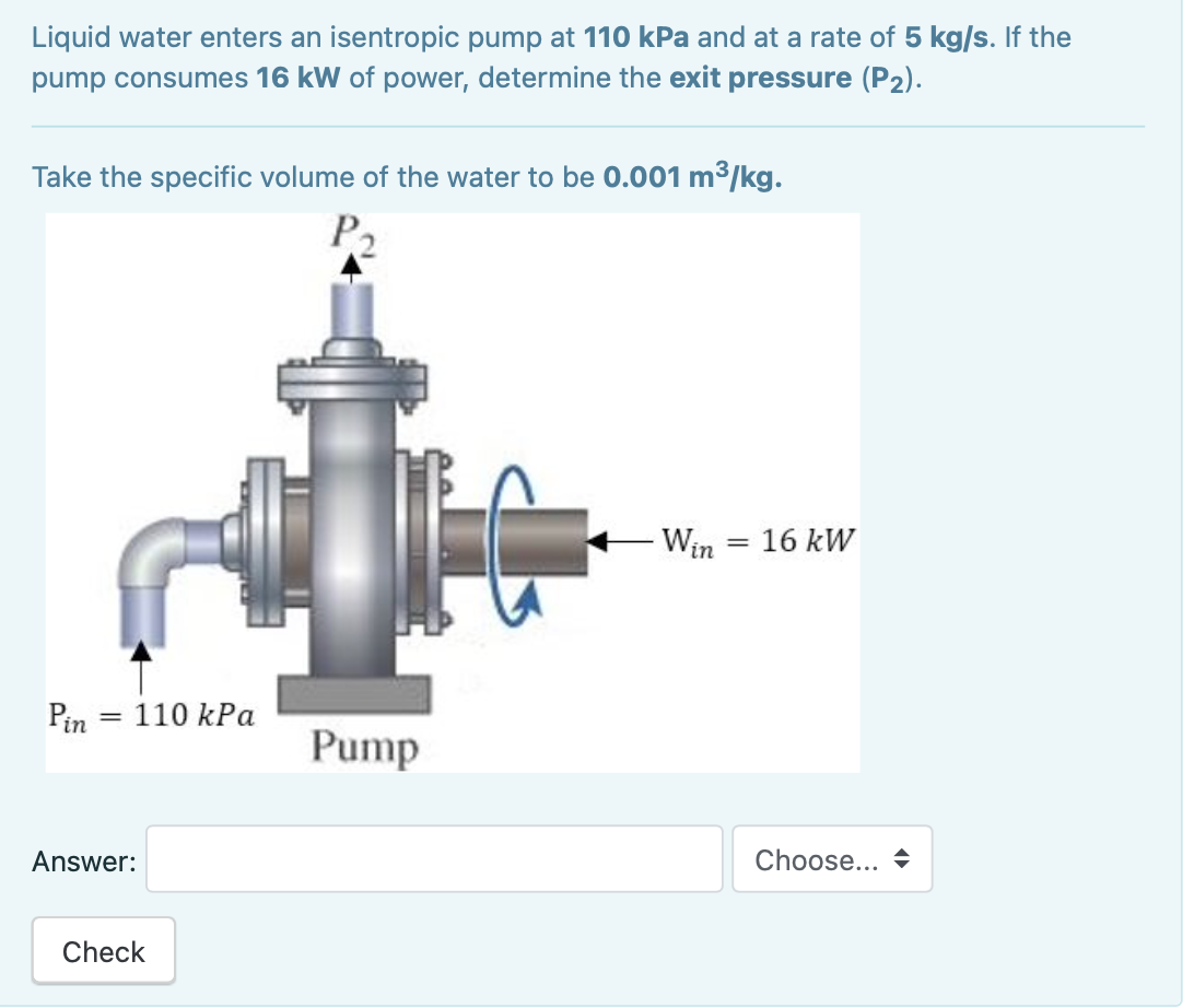 Solved Liquid water enters an isentropic pump at 110 kPa and | Chegg.com