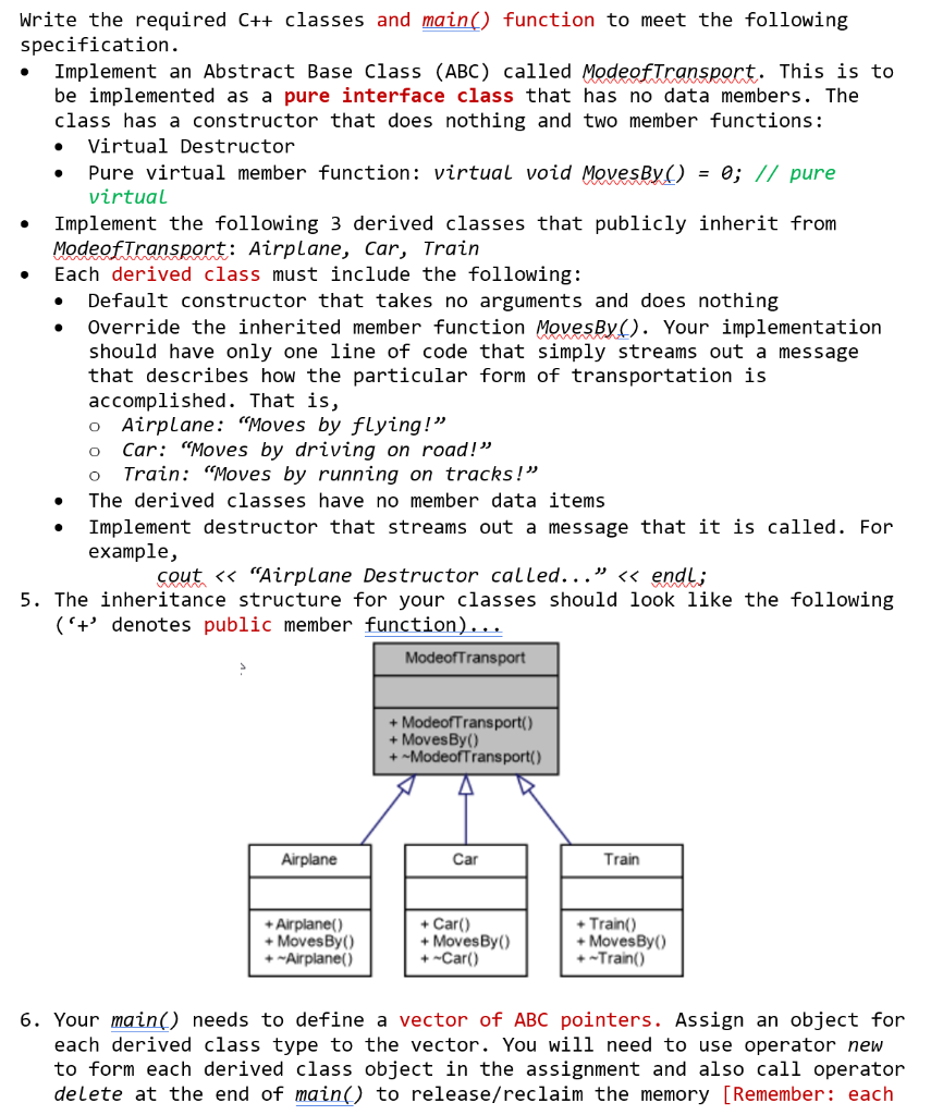 Solved . . Write the required C++ classes and main() | Chegg.com