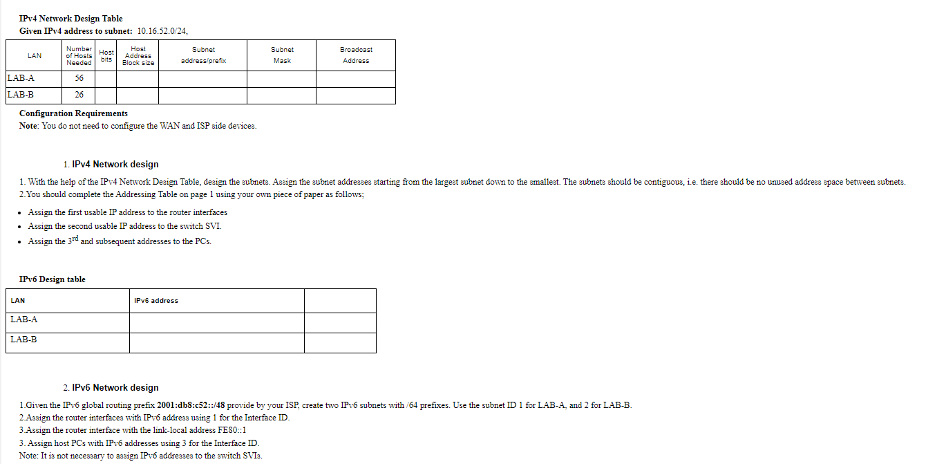 Solved IPv4 Network Design Table Given IPv4 address to | Chegg.com