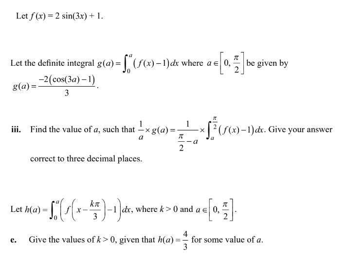 Solved Let f(x)=2sin(3x)+1. Let the definite integral | Chegg.com