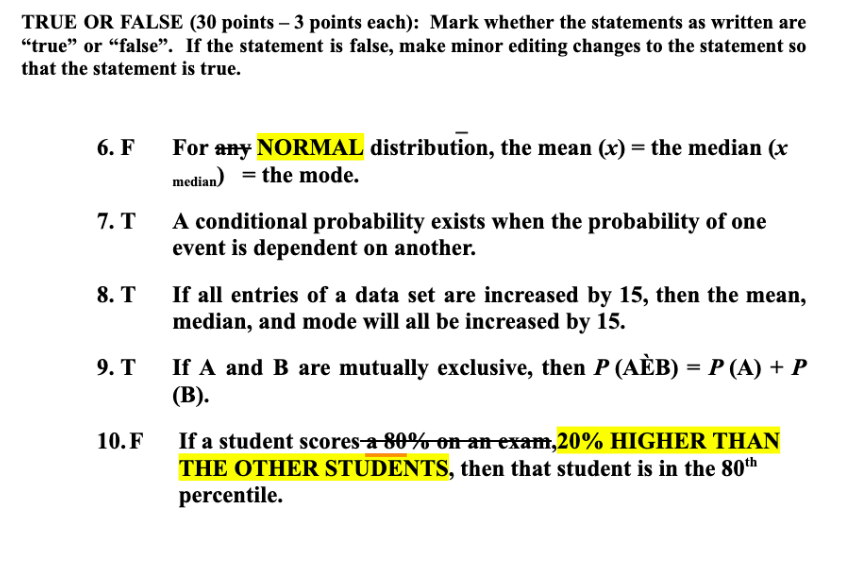 Solved TRUE OR FALSE ( 30 points −3 points each): Mark | Chegg.com