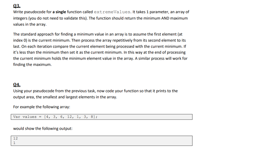 Solved 03. Write pseudocode for a single function called | Chegg.com