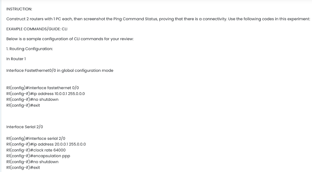 Solved INSTRUCTION: Construct 2 routers with 1PC each, then | Chegg.com