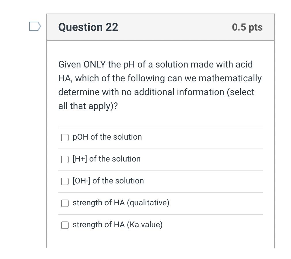 Solved Given ONLY the pH of a solution made with acid HA, | Chegg.com