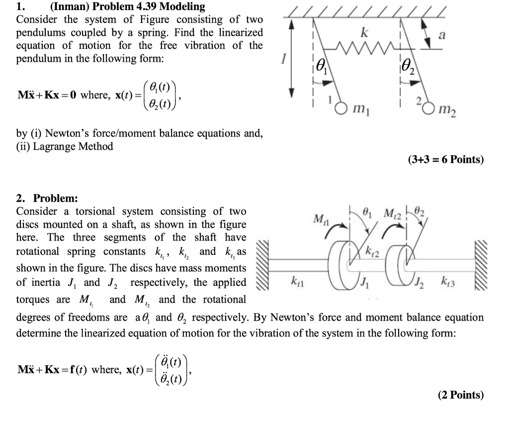 Solved 1.(Inman) Problem 4.39 Modeling Consider the system | Chegg.com