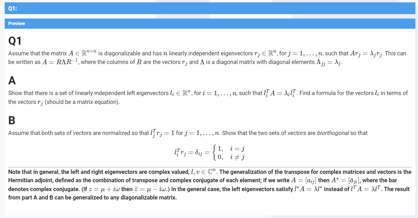 Solved Q1: Preview Q1 Assume that the matrix A € Rnxn is | Chegg.com