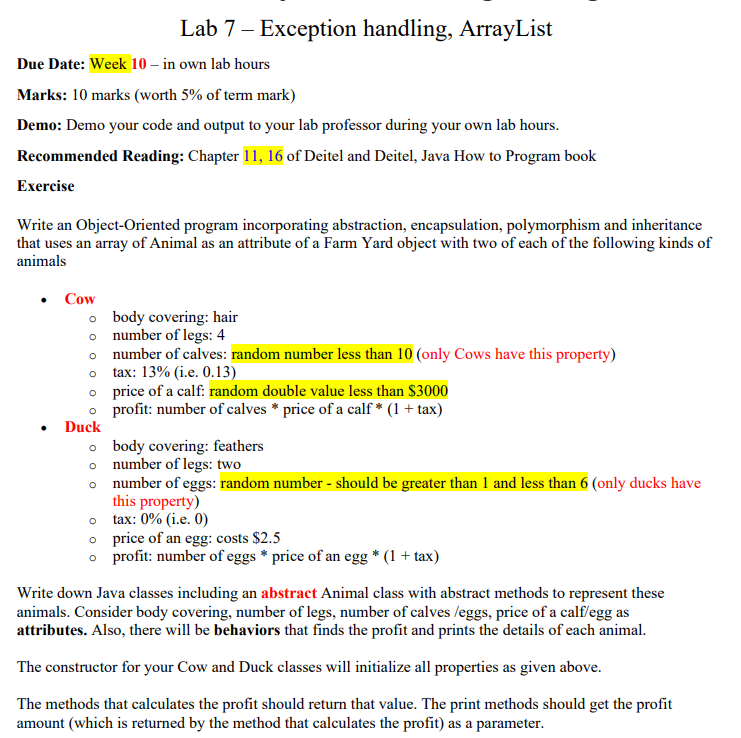 Solved Lab 7 – Exception handling, ArrayList Due Date: Week | Chegg.com Solved Lab 7 – Exception handling, ArrayList Due Date: Week | Chegg.com