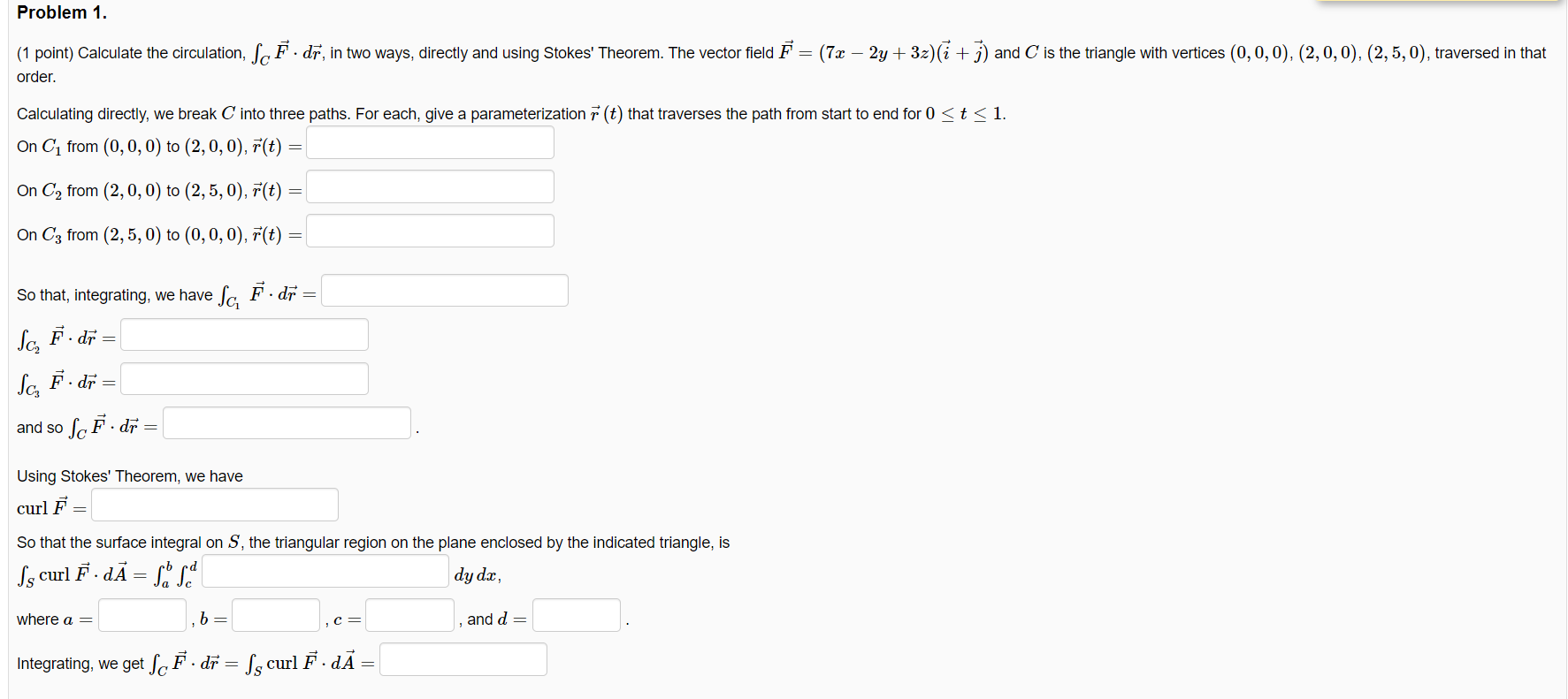 Solved (1 point) Calculate the circulation, ∫CF⋅dr, in two | Chegg.com Solved (1 point) Calculate the circulation, ∫CF⋅dr, in two | Chegg.com