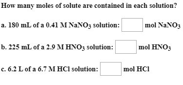 Solved How many moles of solute are contained in each | Chegg.com