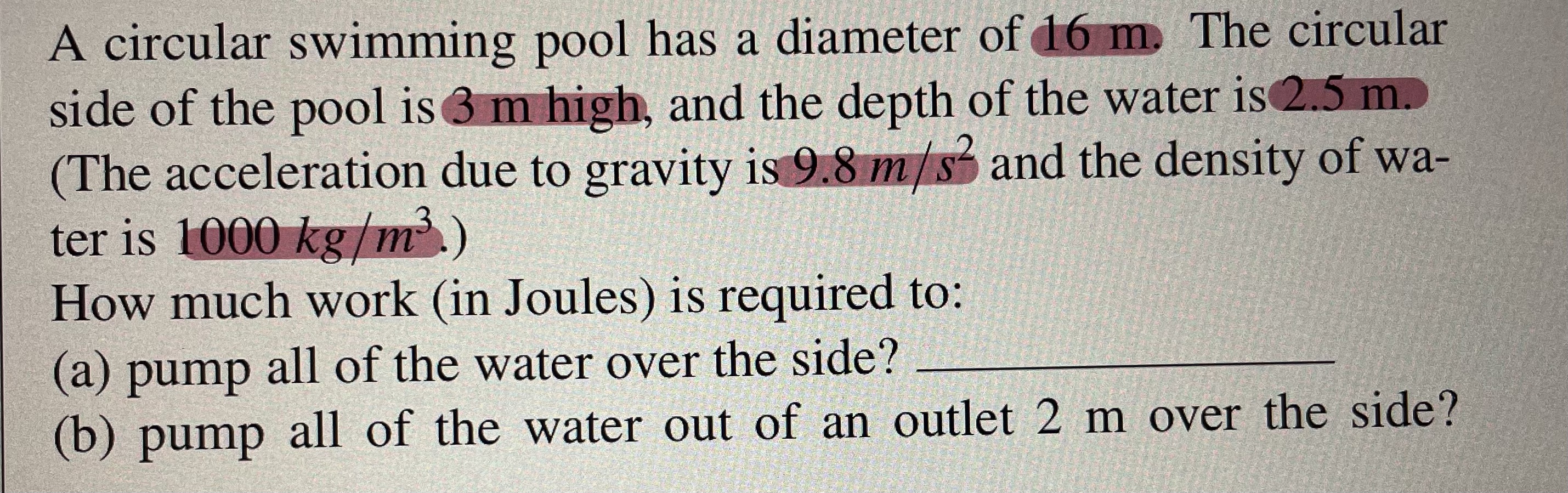 Solved A circular swimming pool has a diameter of 16 m. The | Chegg.com