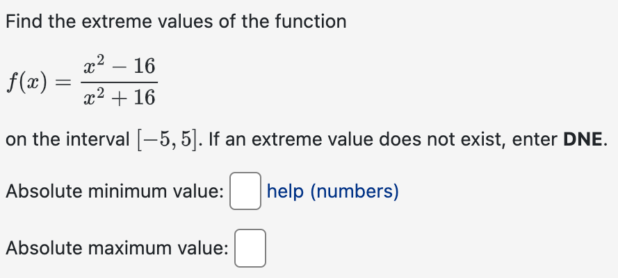 Solved Find the extreme values of the function | Chegg.com