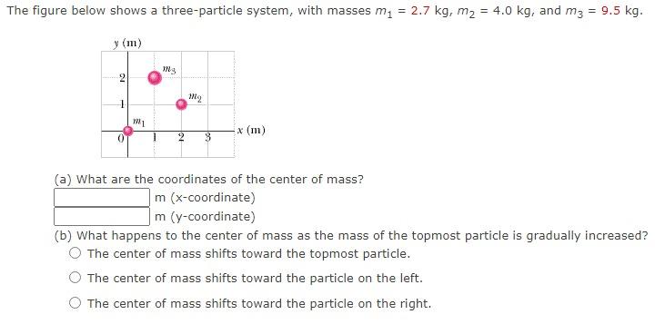 Solved The figure below shows a three-particle system, with | Chegg.com