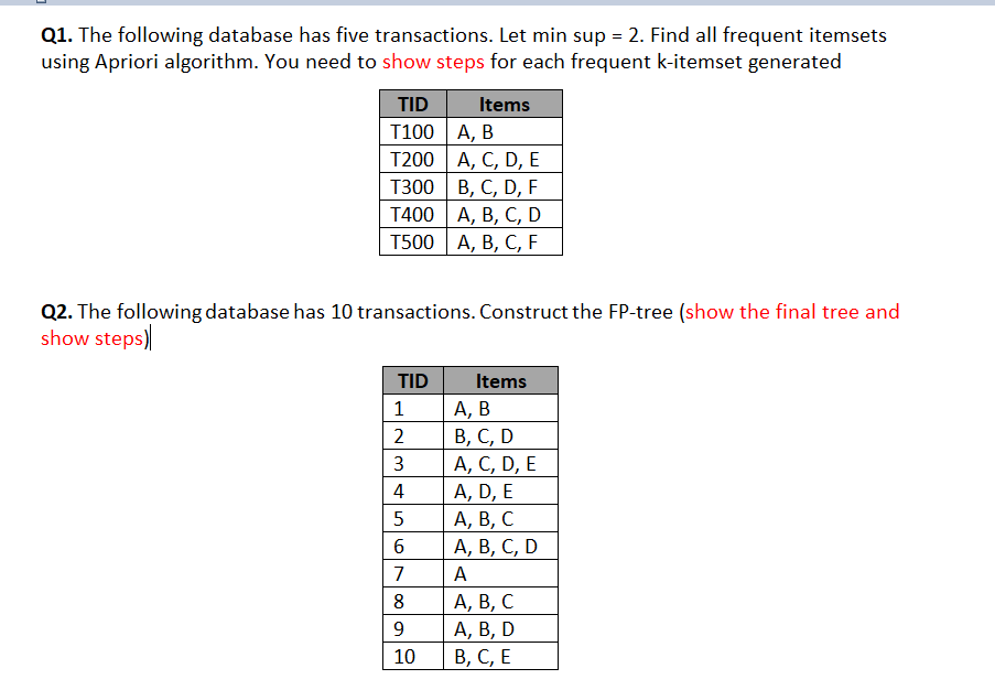 Solved Q1. The following database has five transactions. Let | Chegg.com