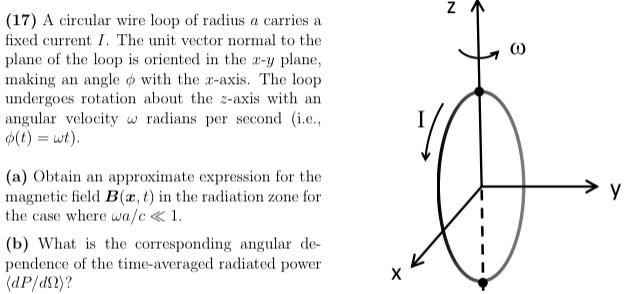 Solved (17) A circular wire loop of radius a carries a fixed | Chegg.com