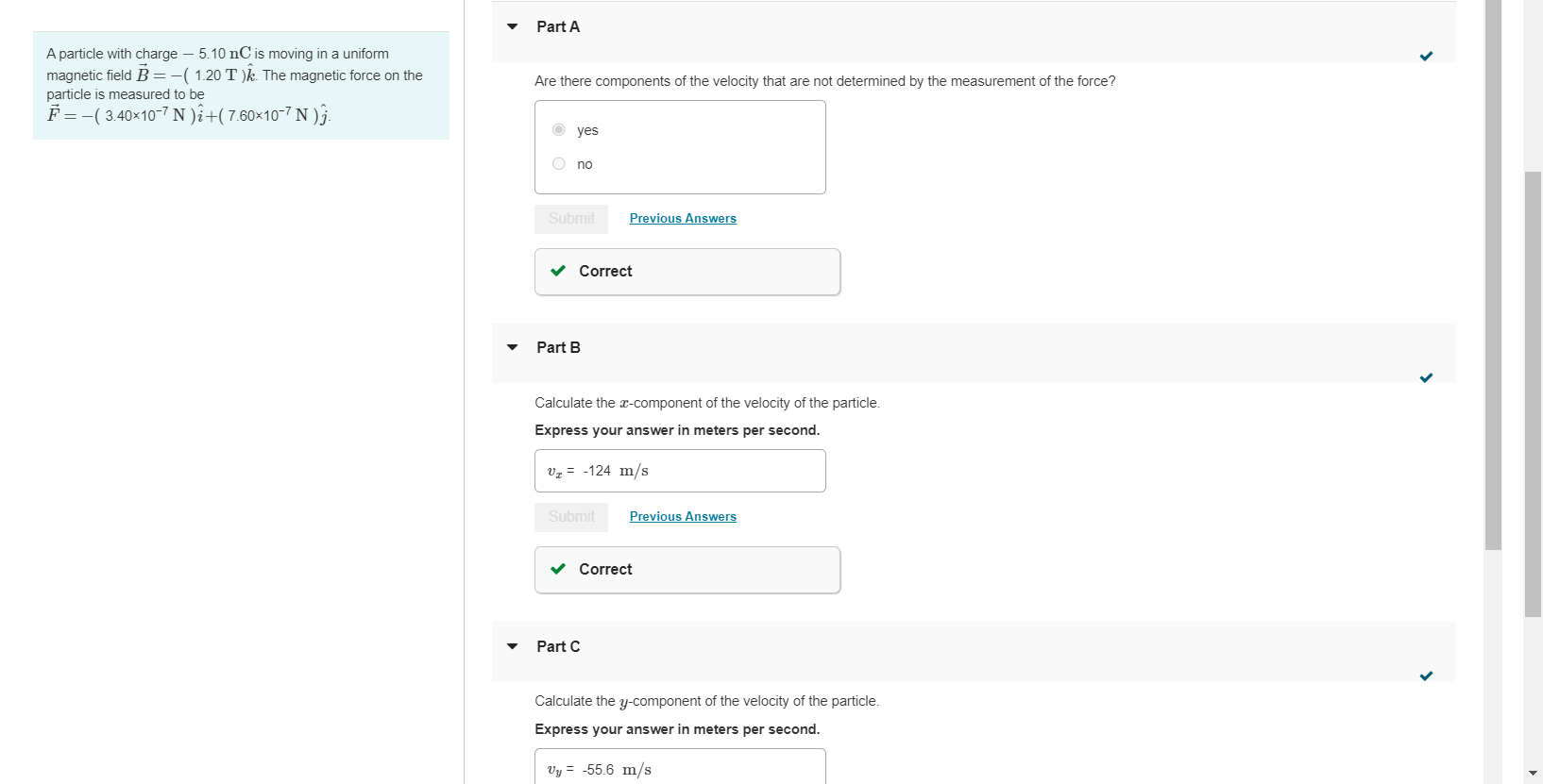 Solved A particle with charge −5.10nC is moving in a uniform | Chegg.com