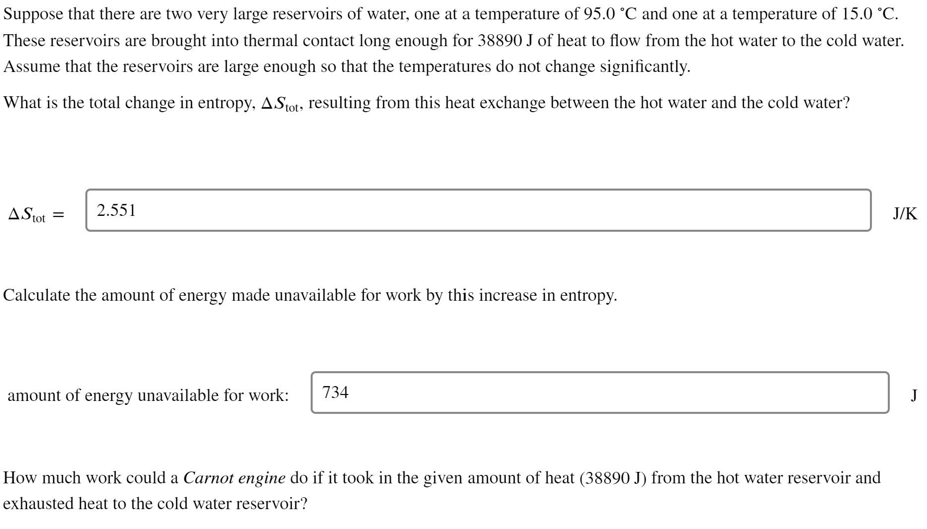 Solved Suppose that there are two very large reservoirs of | Chegg.com
