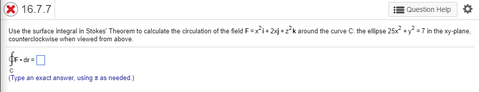 Solved 16.7.7 Question Help Use the surface integral in | Chegg.com