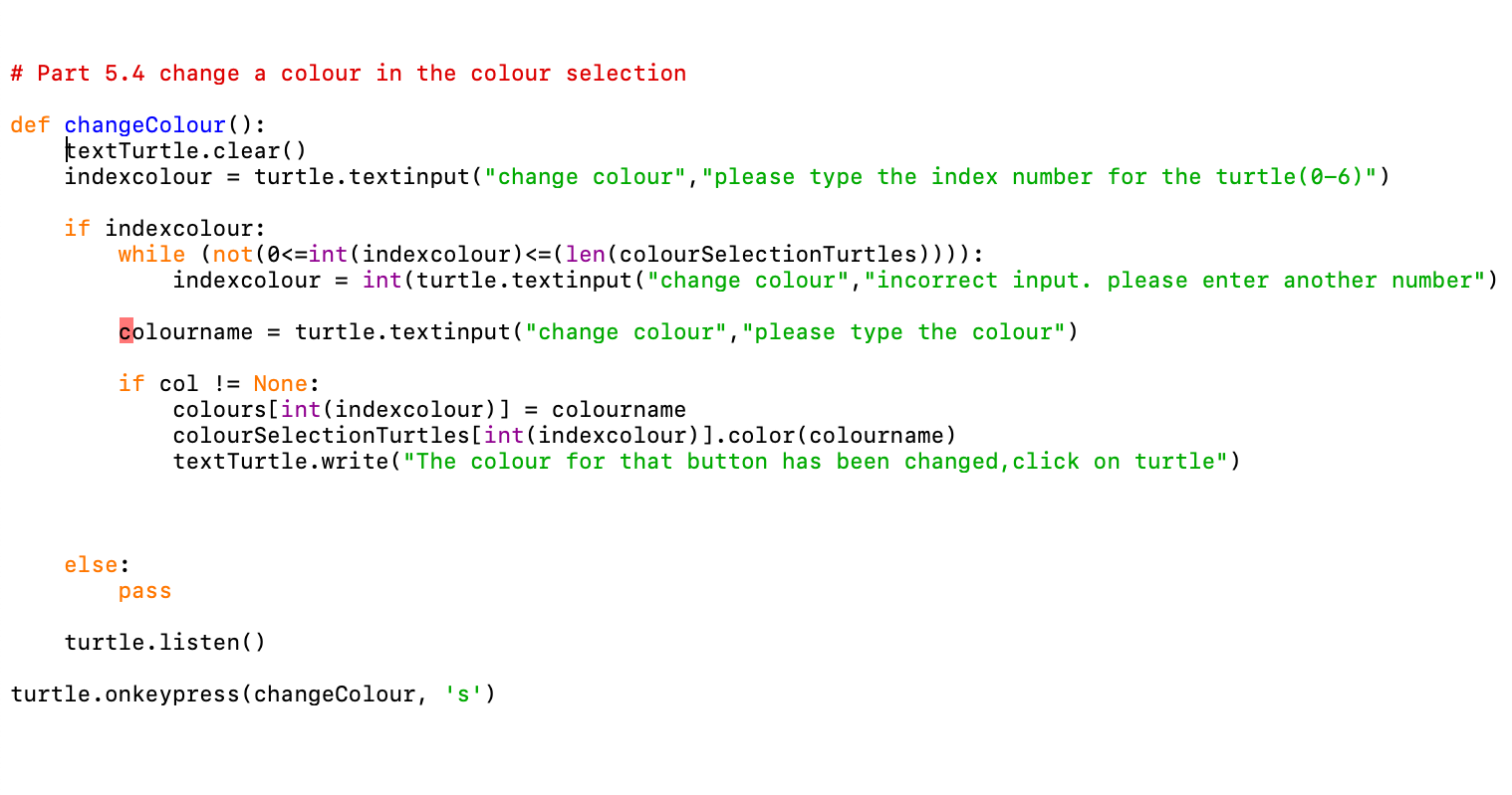 Solved # Part 5.4 change a colour in the colour selection | Chegg.com