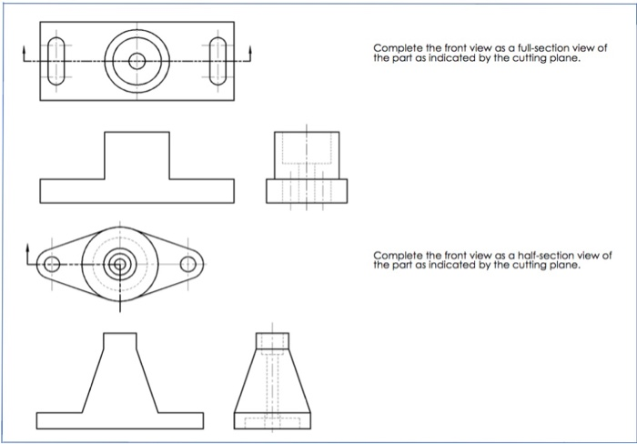 Solved Complete the front view as a full-section view of the | Chegg.com
