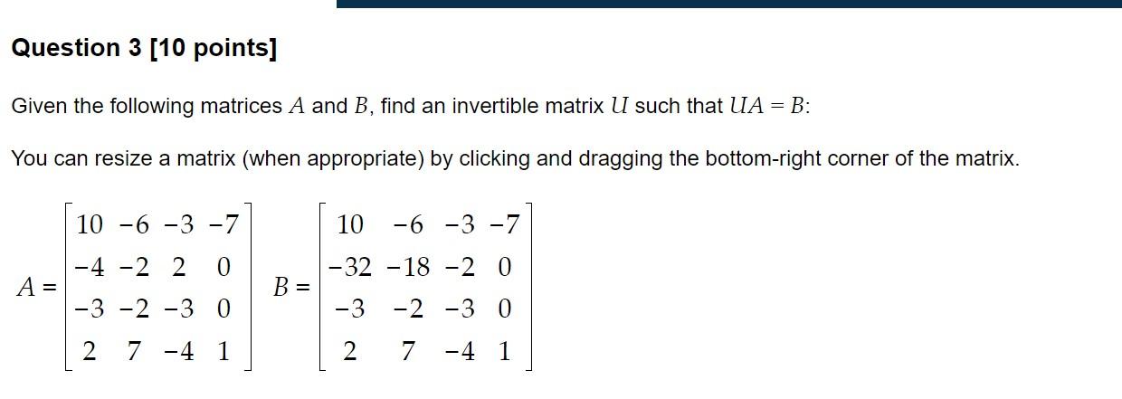 Solved Given the following matrices A and B, find an | Chegg.com