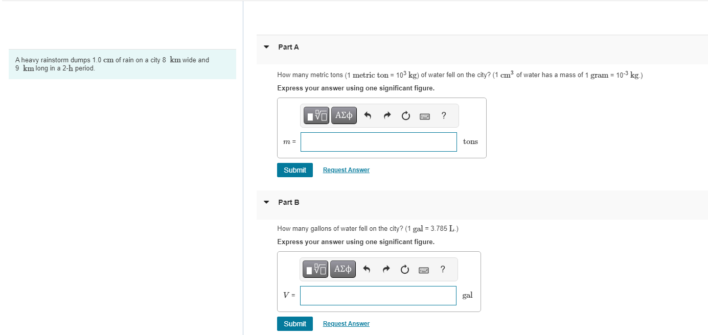 A heavy rainstorm dumps 1.0 cm of rain on a city 8 km | Chegg.com