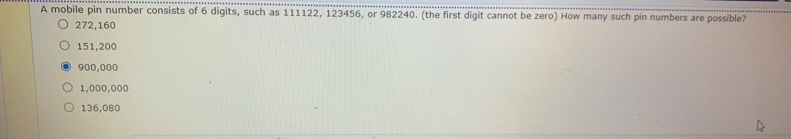 Solved A mobile pin number consists of 6 digits, such as | Chegg.com