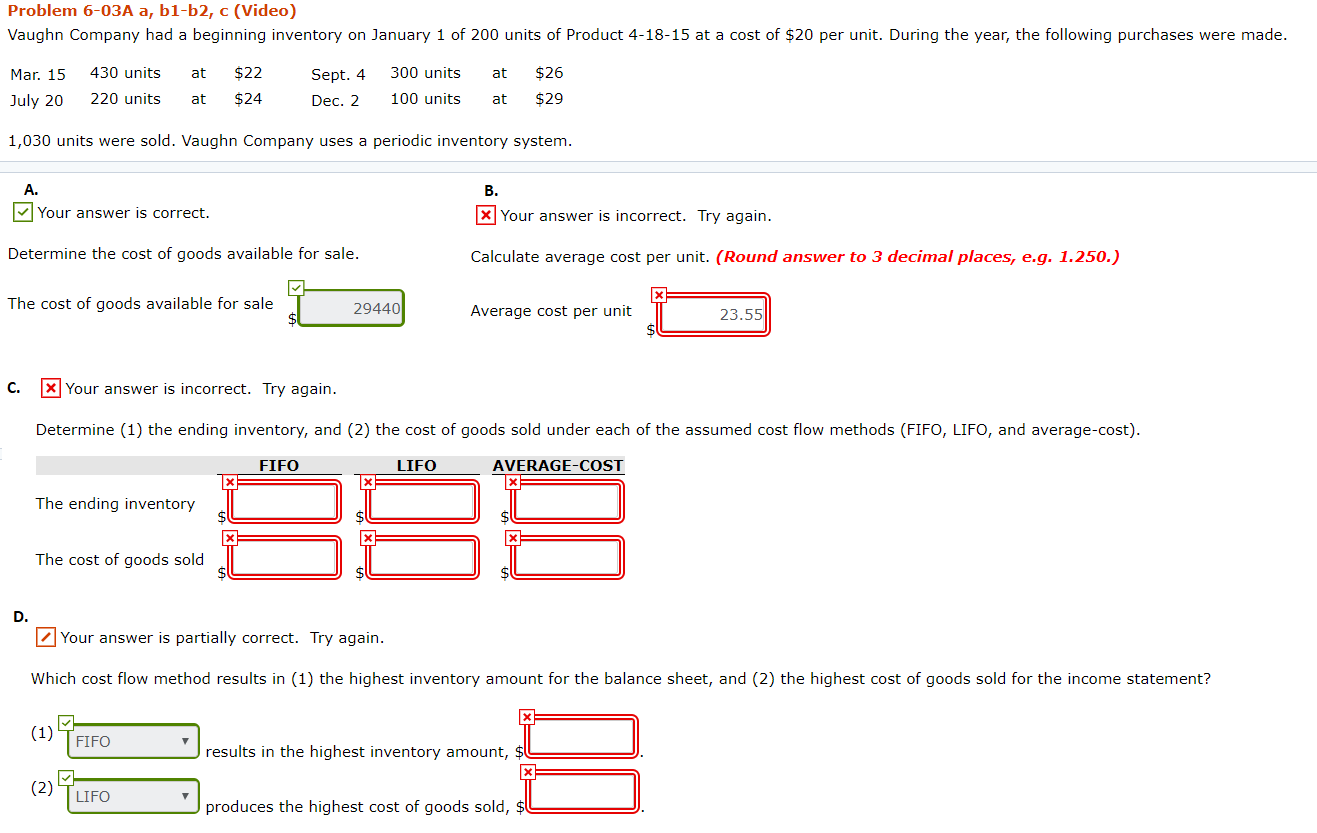 Solved Problem 6-03A a, b1-b2, c (Video) Vaughn Company had | Chegg.com
