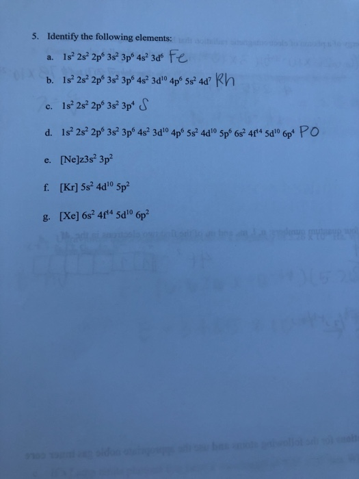 Solved 5. Identify the following elements: f. [Kr] 5s2 4d10 | Chegg.com
